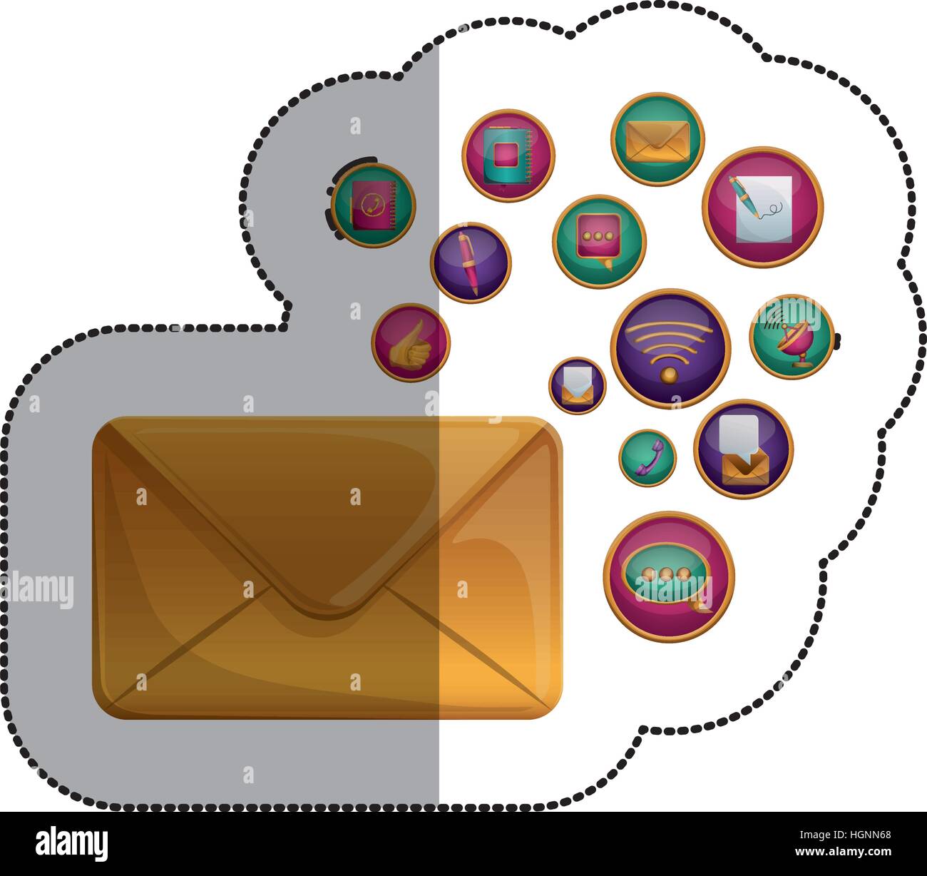 Envelope and media icon set. Email mail message letter and marketing ...
