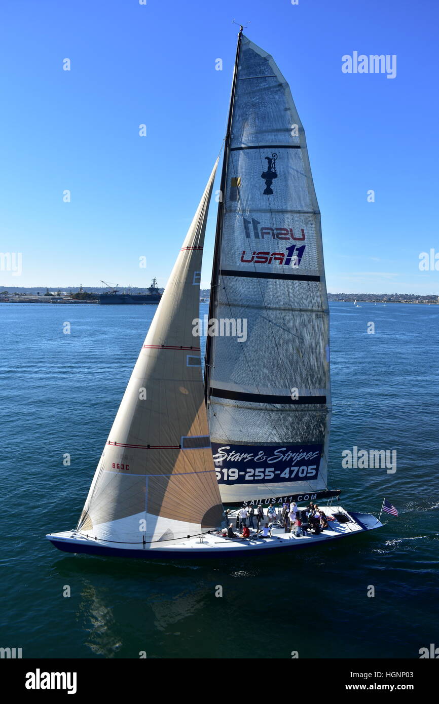 San Diego, California - USA - December 04, 2016: Sail in San Diego Bay ...