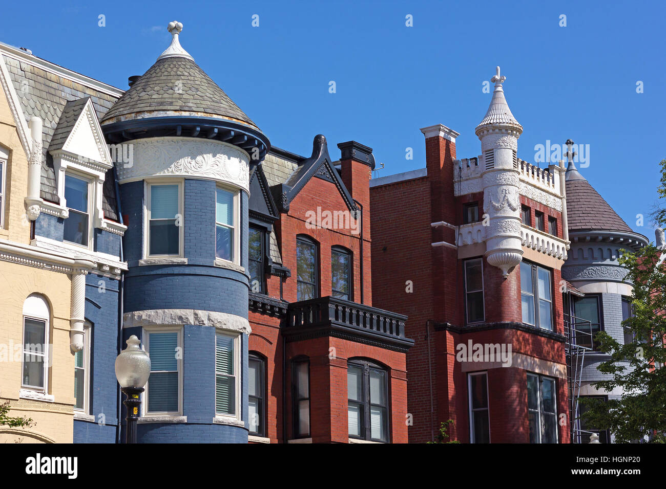 Colorful townhouses close up at Dupont Circle neighborhood in ...