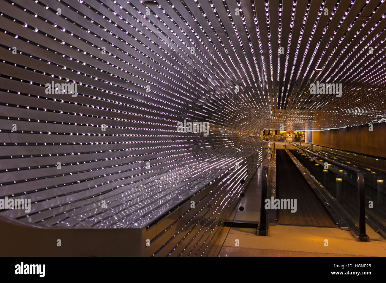Illuminated moving walkway at the National Gallery of Art in Washington ...