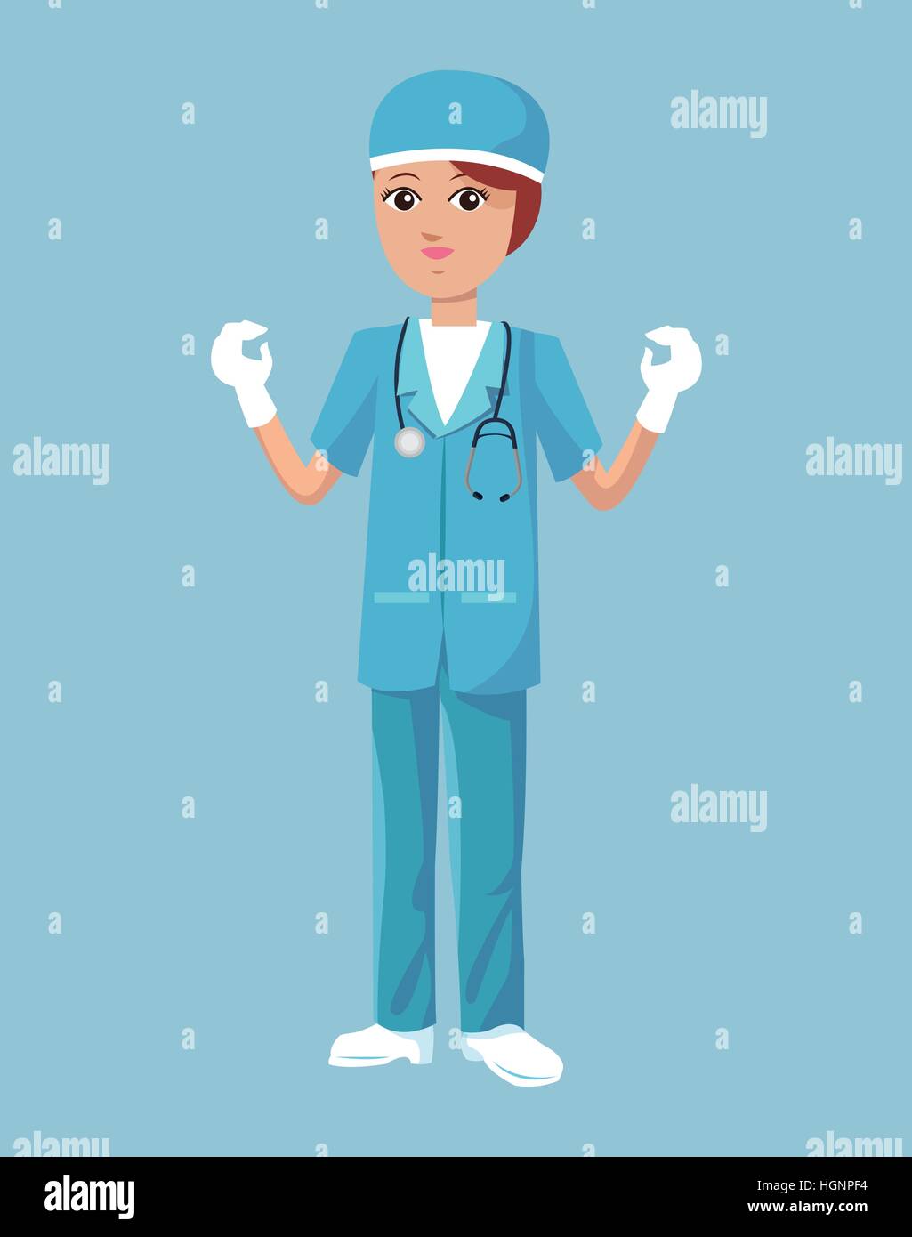 woman surgeon uniform hat stethoscope latex gloves Stock Vector Image ...