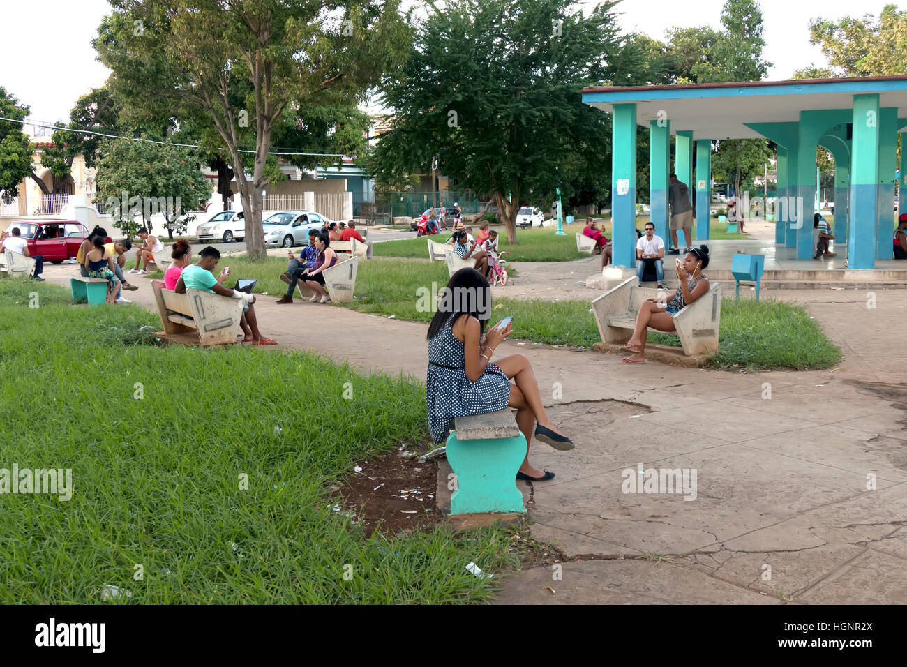 Havana, Cuba. Cuban people using mobile telephone, cell phone ...