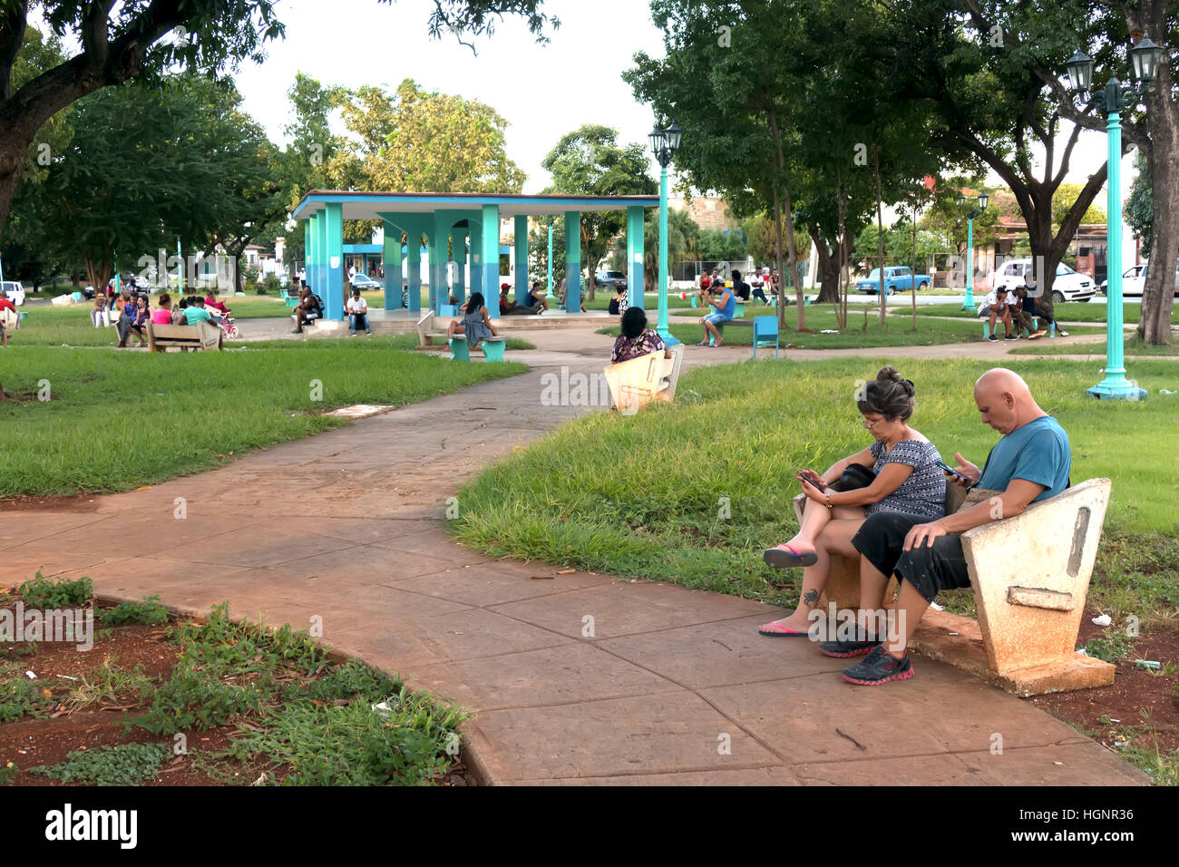 Havana, Cuba. Cuban people using mobile telephone, cell phone ...