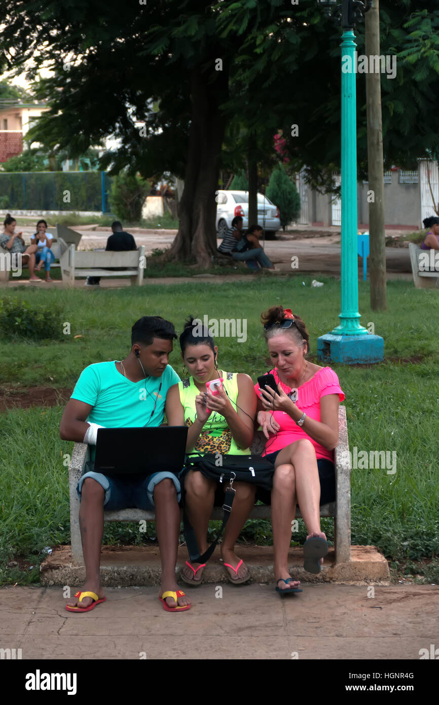 Havana, Cuba. Cuban people using mobile telephone, cell phone ...