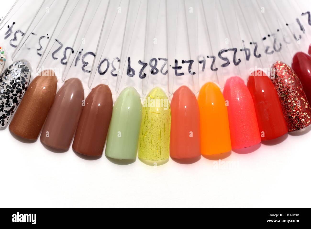 A nail technicians sample nail swatches Stock Photo - Alamy