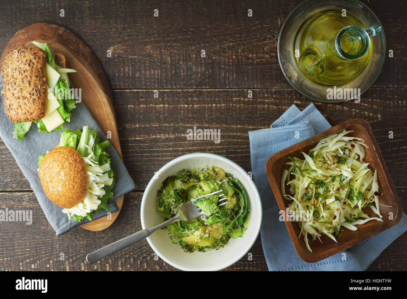Set of healthy snacks on the wooden table top view Stock Photo - Alamy