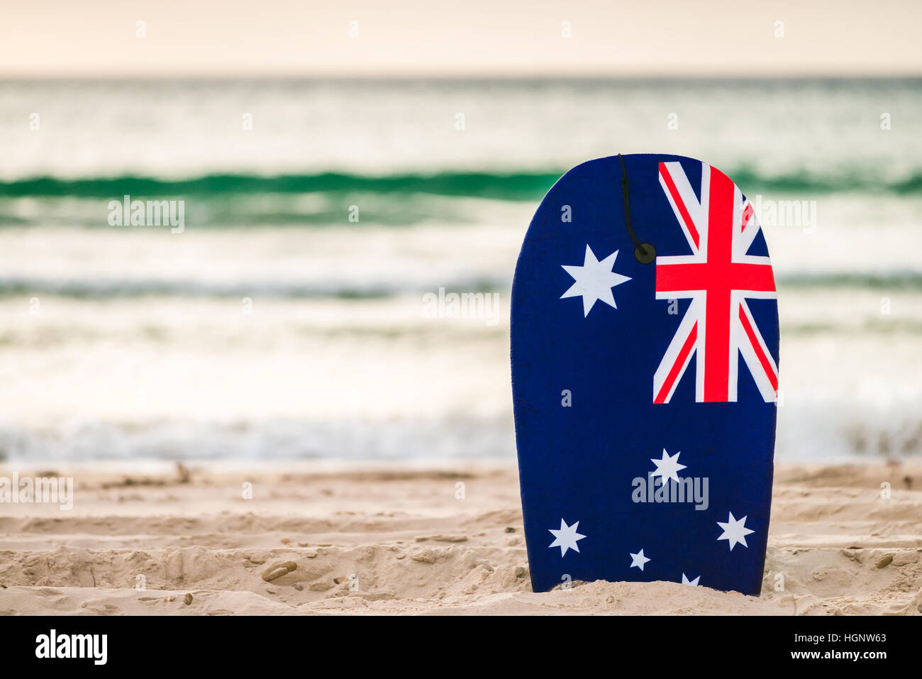 Surfing board with Australian flag at the beach Stock Photo - Alamy
