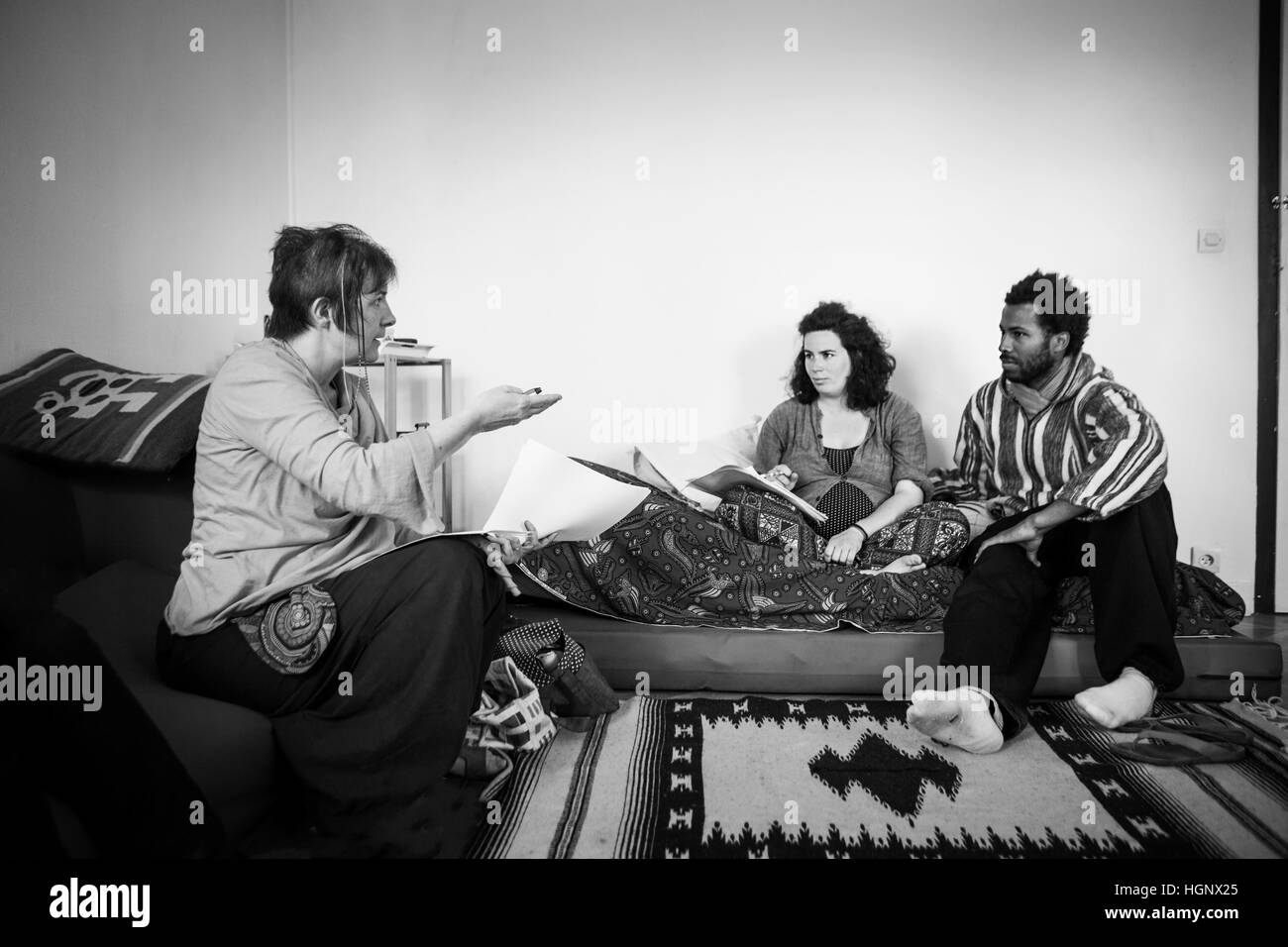 Midwife home visit Black and White Stock Photos & Images - Alamy