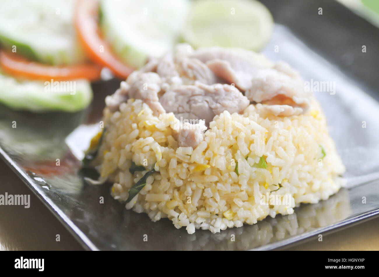 stir-fried rice or fried rice with pork and vegetable (Thai food Stock ...
