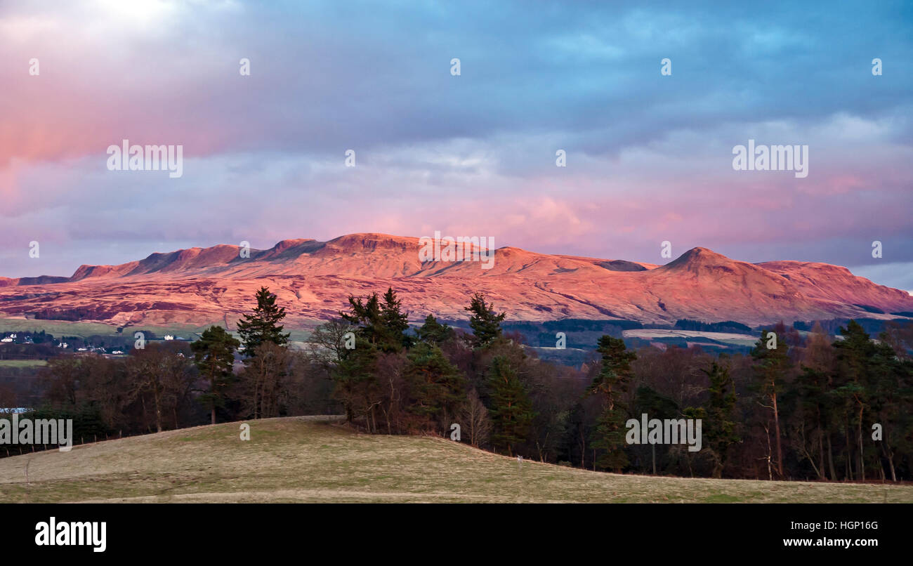 Sunset at west end of Campsie Fells in Stirling County Scotland Stock ...