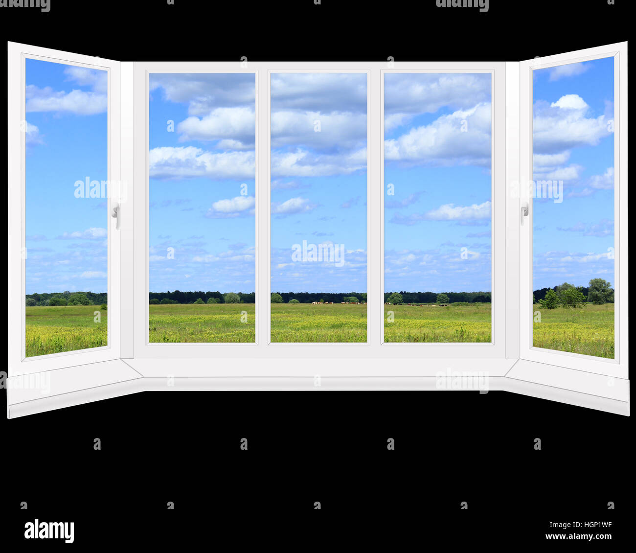 opened window to the summer field with flowers Stock Photo - Alamy