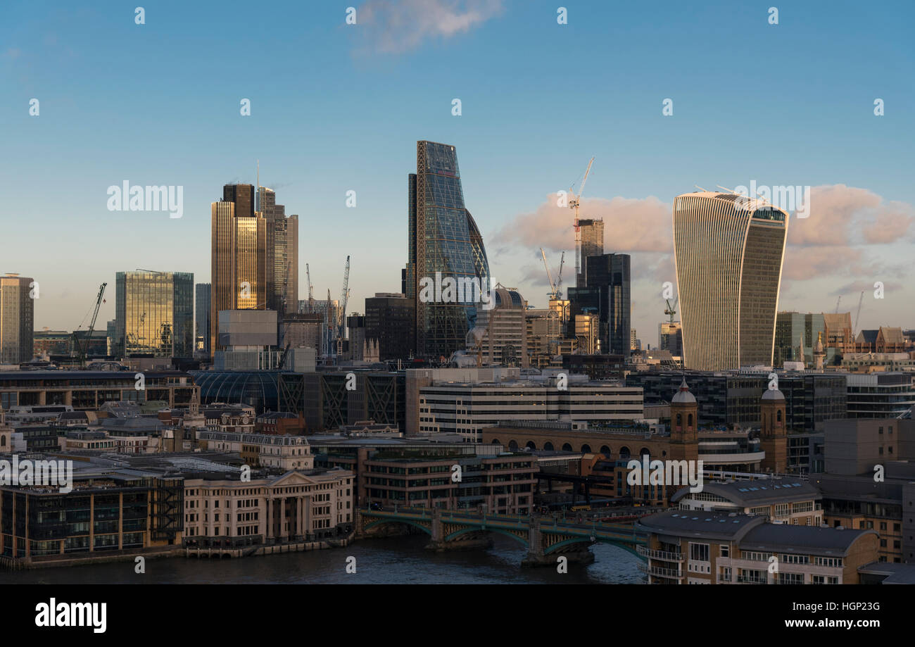 A winter's evening view of The Square Mile of City of London from the ...