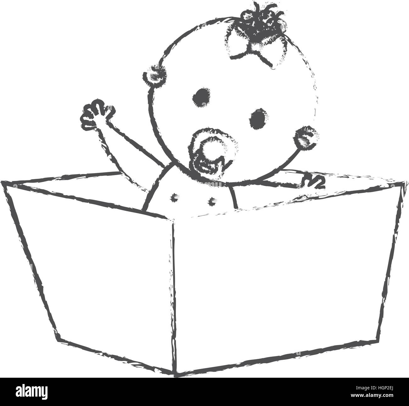 cute baby girl inside a box icon over white background. vector ...