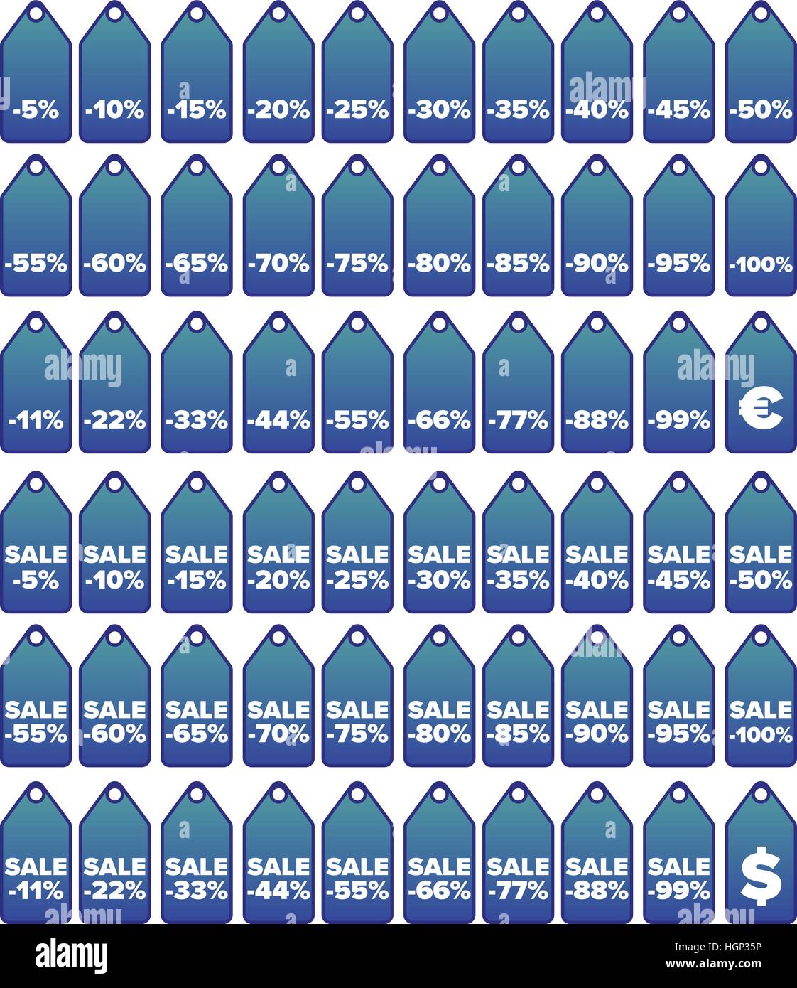 Set of 60 sale price vector tags / icons. Vertically oriented.Grouped ...