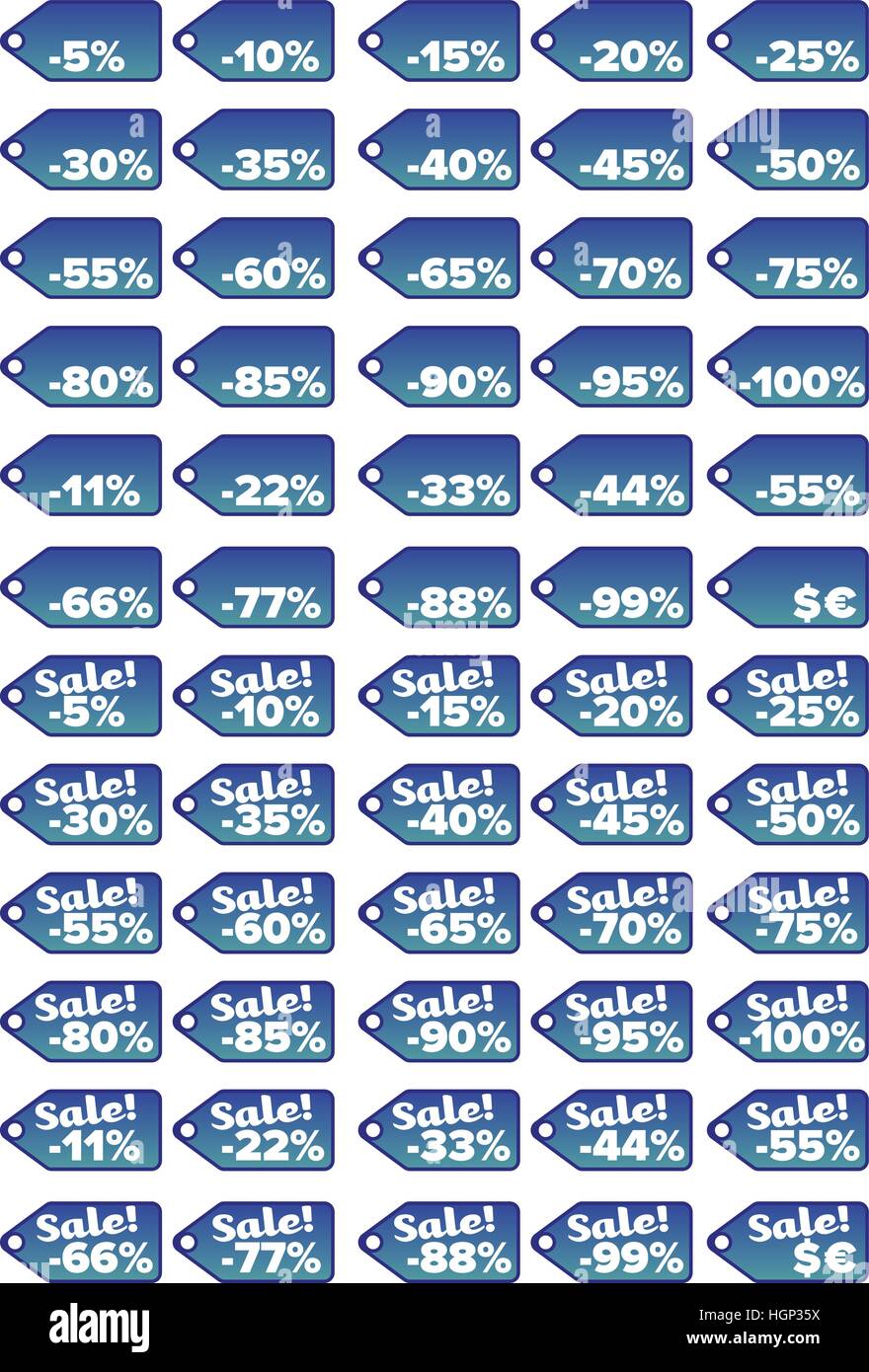 Set of 60 sale price vector tags / icons. Horizontally oriented.Grouped ...