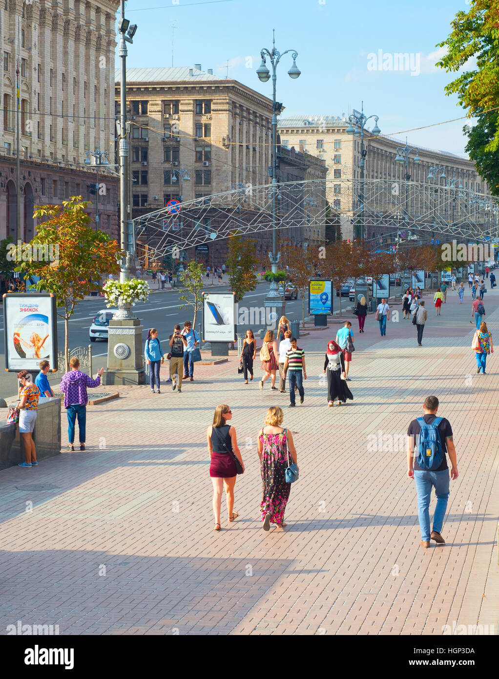 People walking on the Khreschatyc street. Khreshchatyk is the main ...