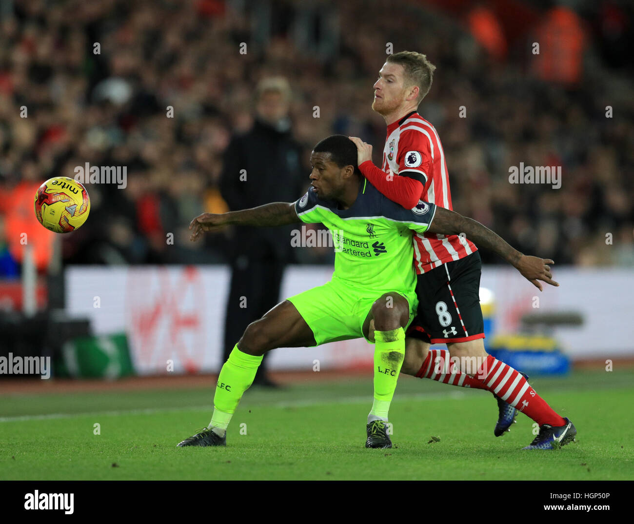 Southampton's Steven Davis (right) and Liverpool's Georginio Wijnaldum ...