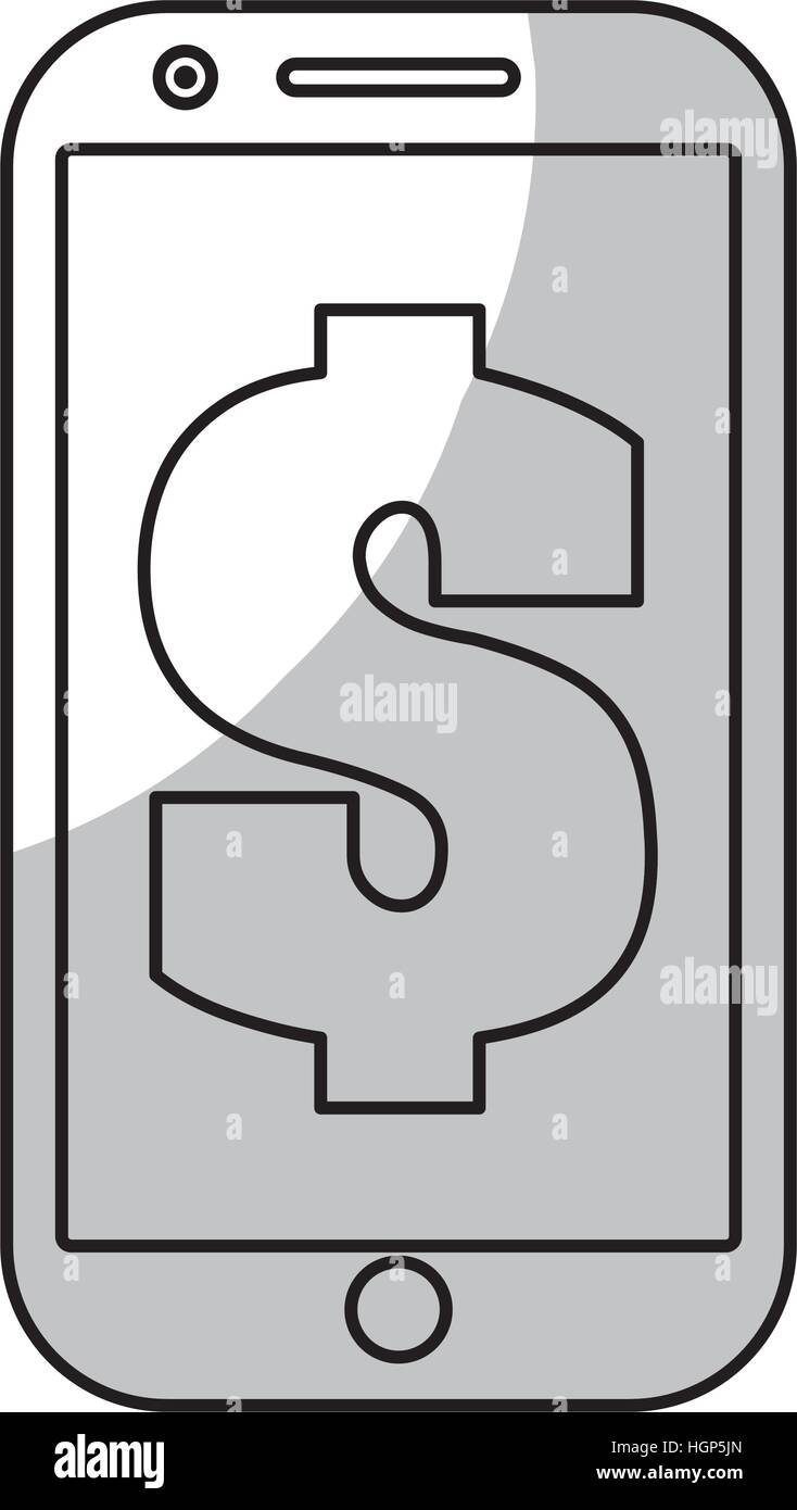 smartphone device with money sign icon on screen over white background ...