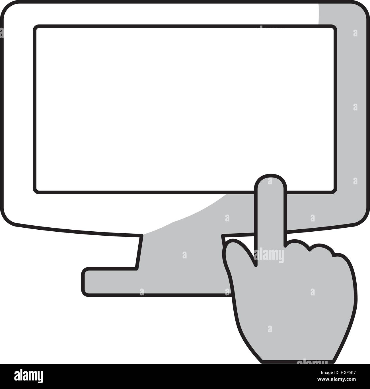 hand and monitor computer icon over white background. vector ...