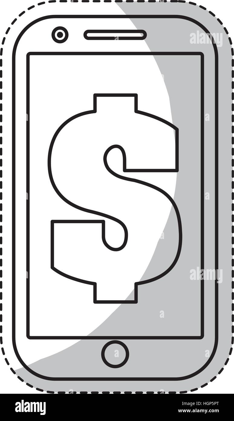 smartphone device with money sign icon on screen over white background ...