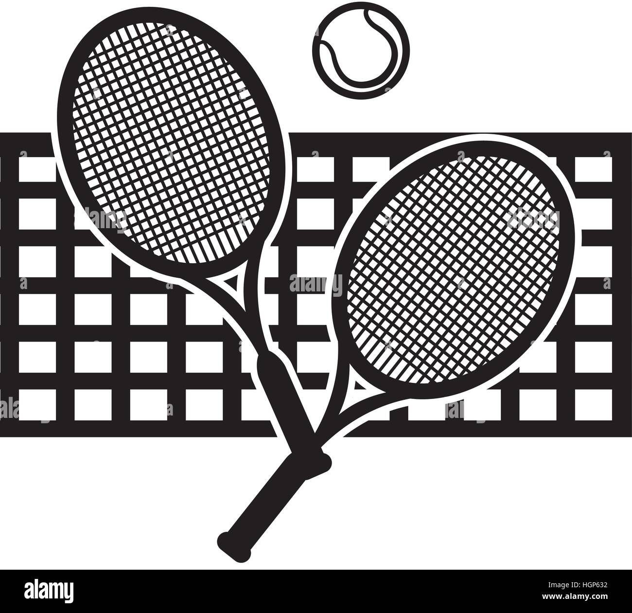 tennis ball, rackets and net icon over white background. vector ...