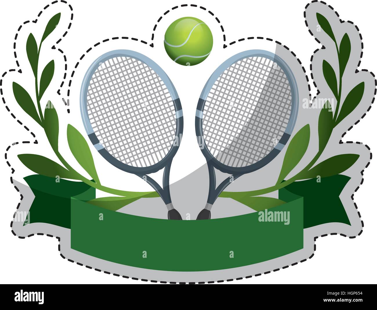 Tennis sport emblem with rackets and ball icon over white background ...