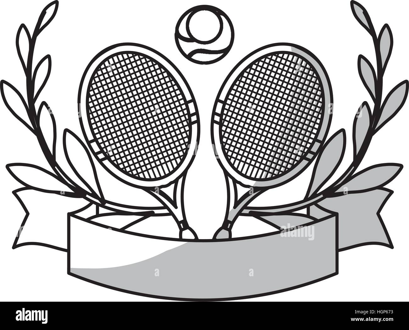 Tennis sport emblem with rackets and ball icon over white background ...