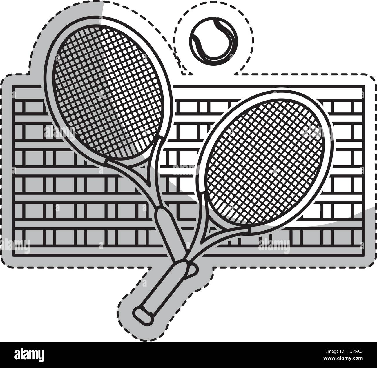 tennis ball, rackets and net icon over white background. vector ...