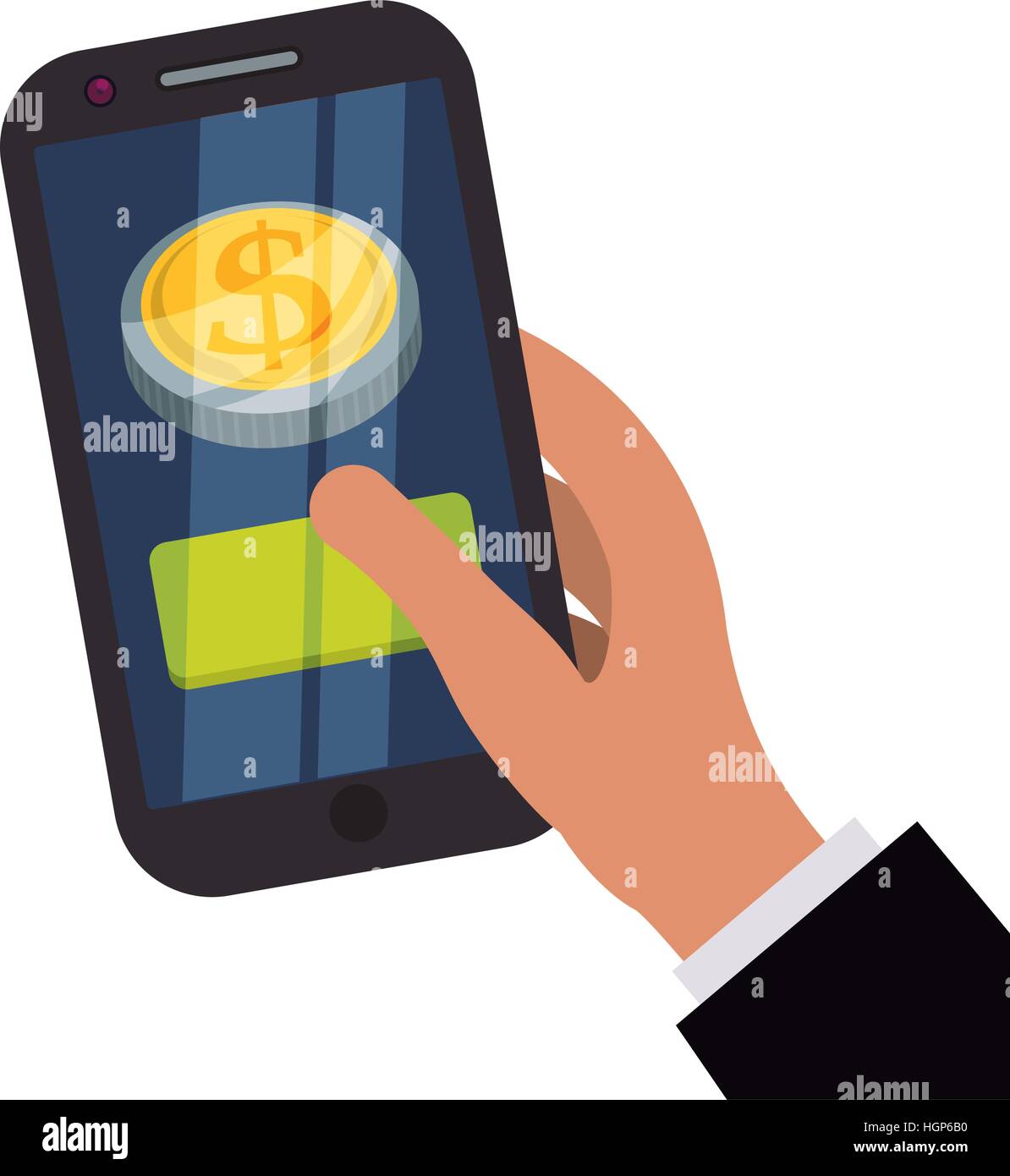 smartphone device with gold coin icon over white background. colorful ...