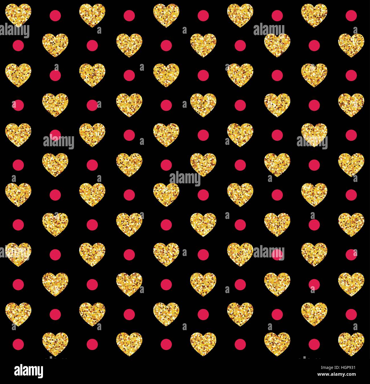 Vector Valentines day seamless pattern background with hearts of gold ...