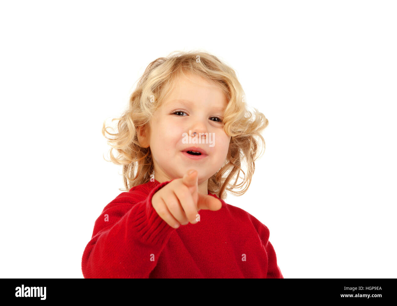 Cute kid pointing with his finger isolated on white background Stock ...