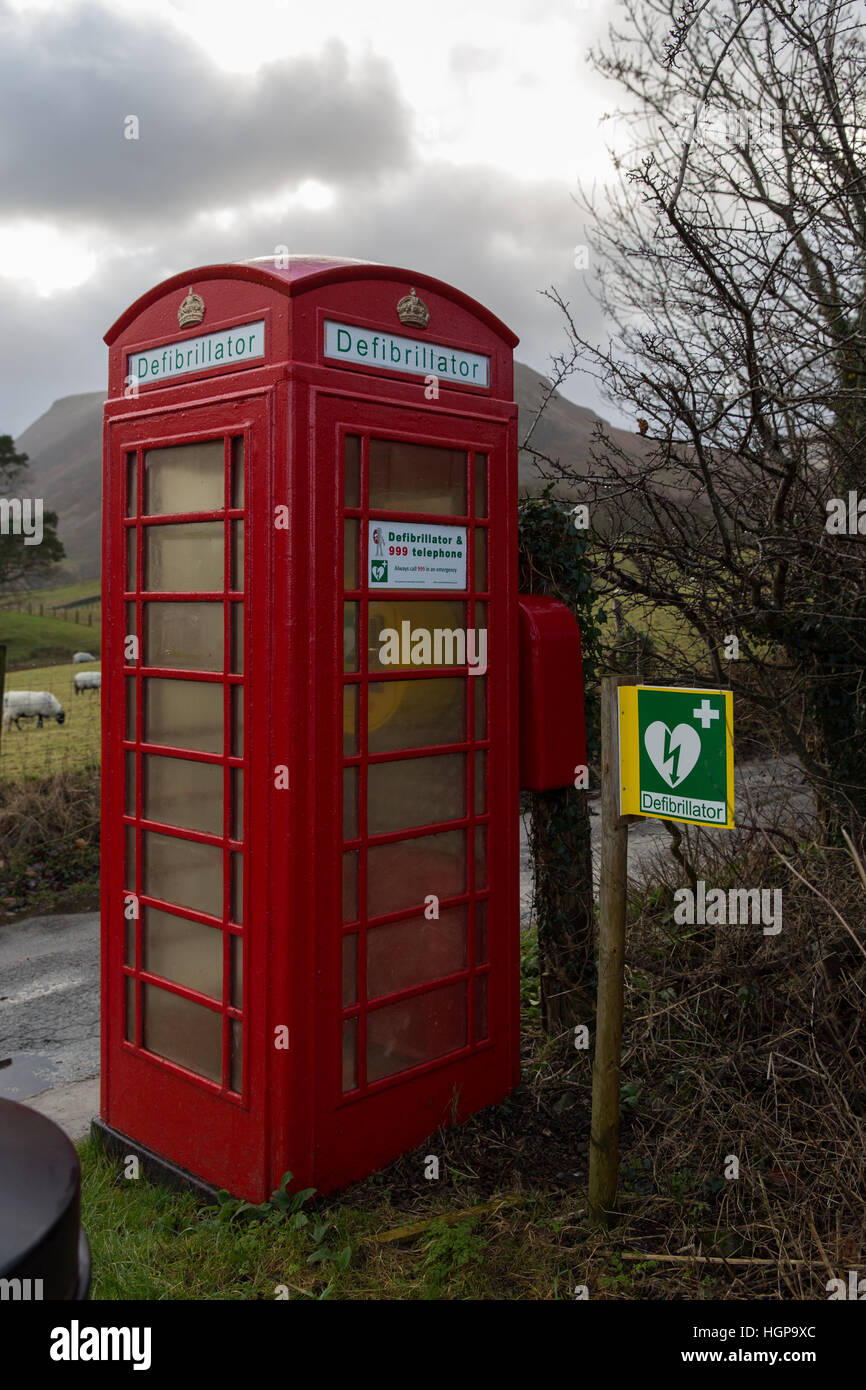 A De-commissioned BT phone box now used as a defibrillator station in a ...