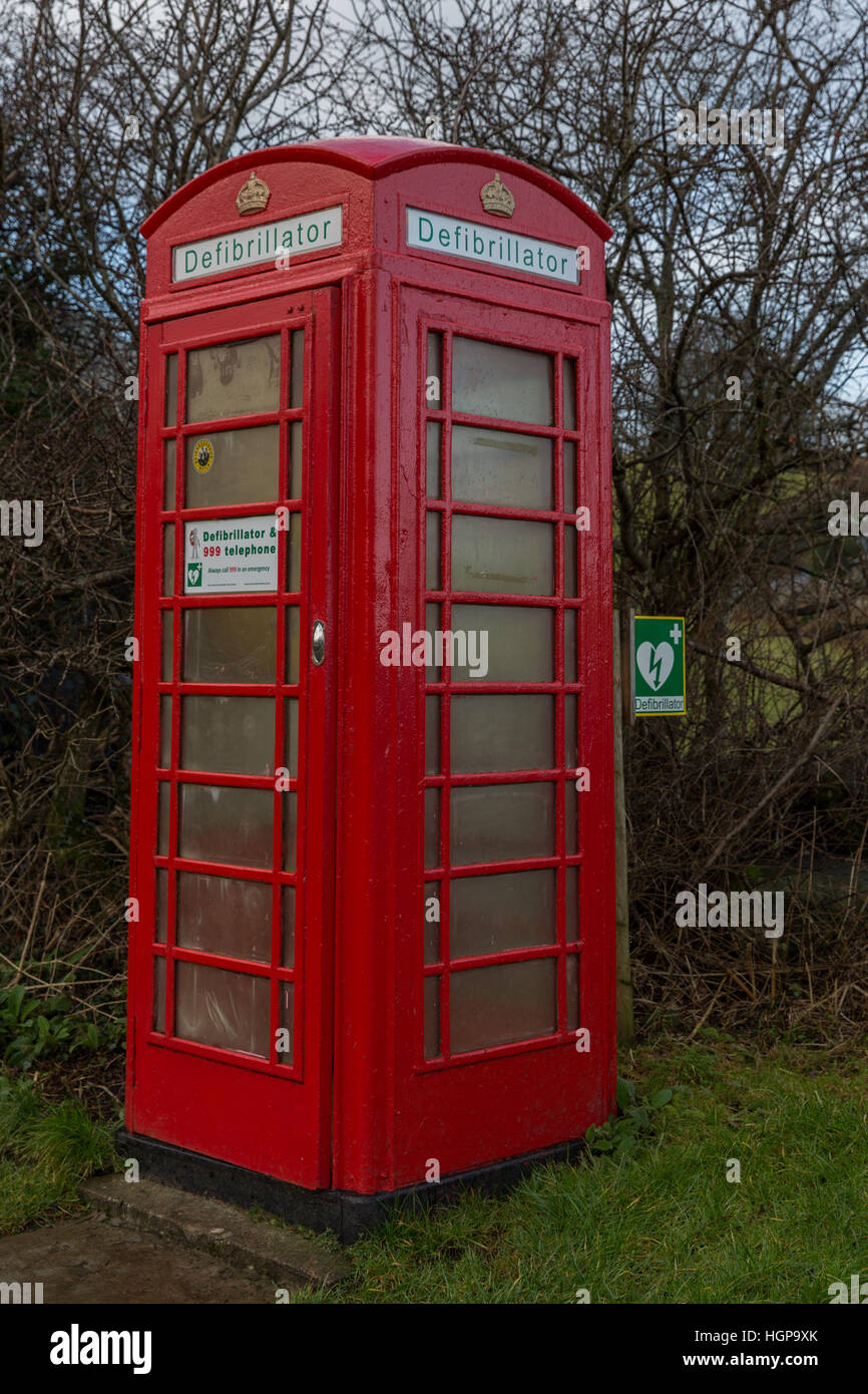 A De-commissioned BT phone box now used as a defibrillator station in a ...