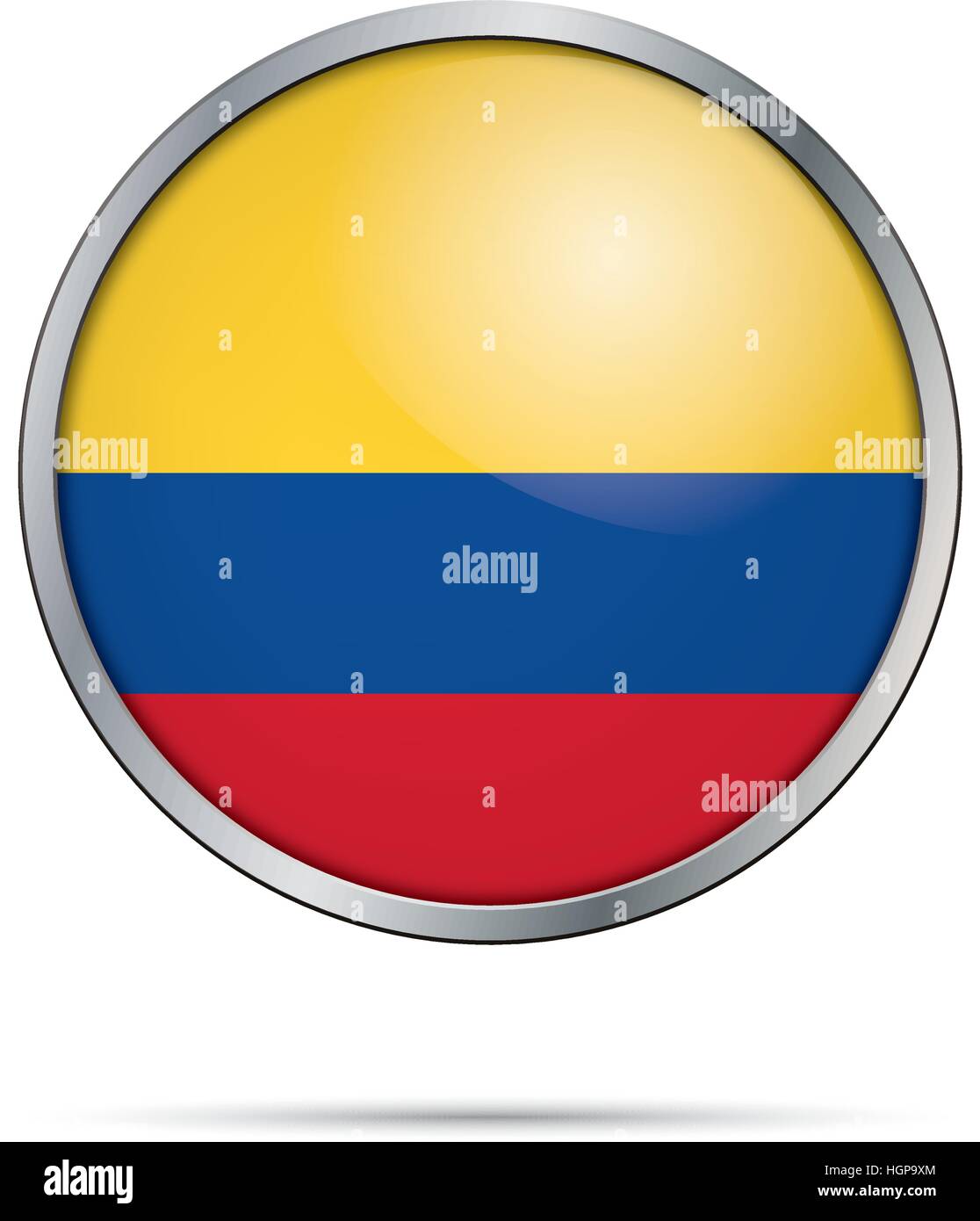 Colombia flag glass button style with metal frame. Vector Colombian ...