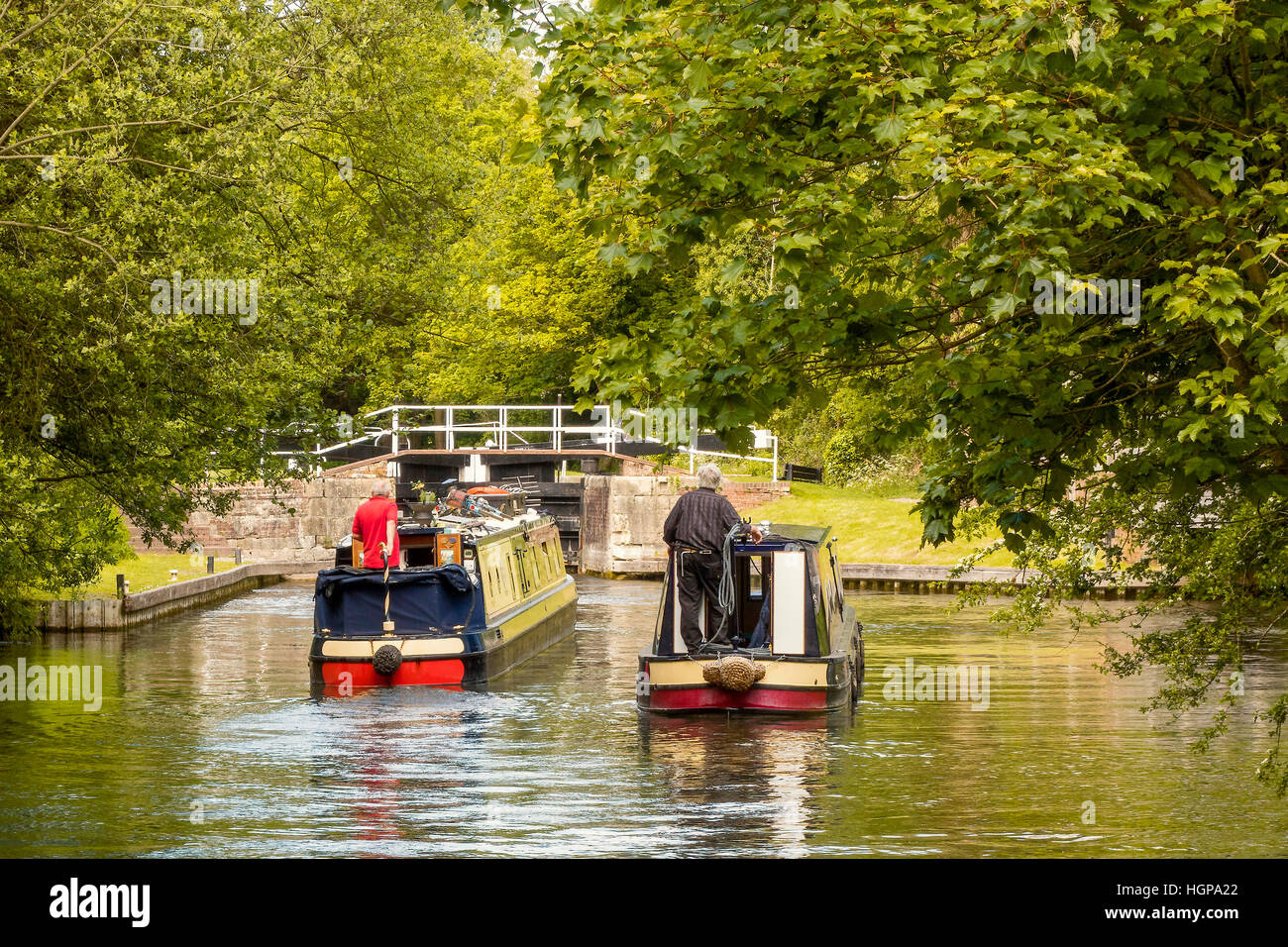 Barges Approaching A Lock Berkshire UK Stock Photo - Alamy