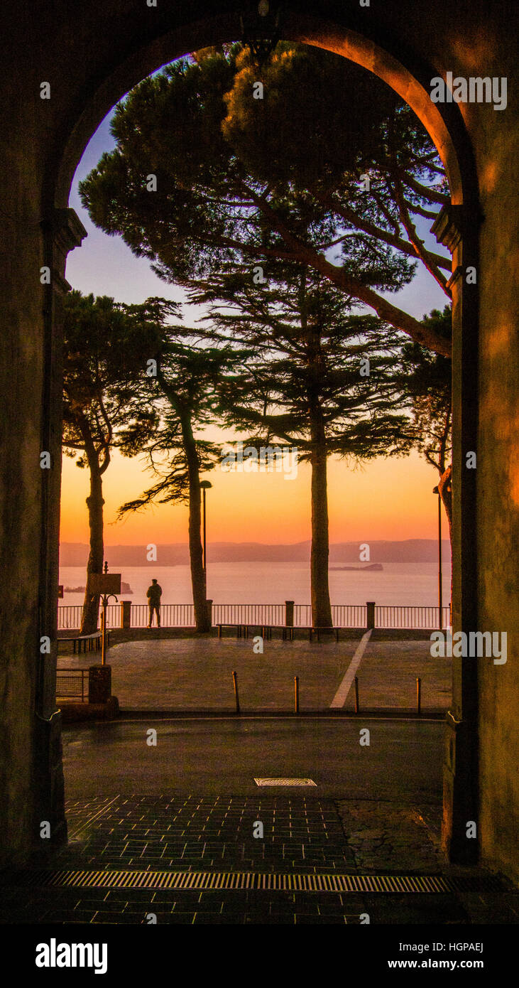 Overlooking Lake Bolsena at sunset from Montefiascone, Viterbo province ...