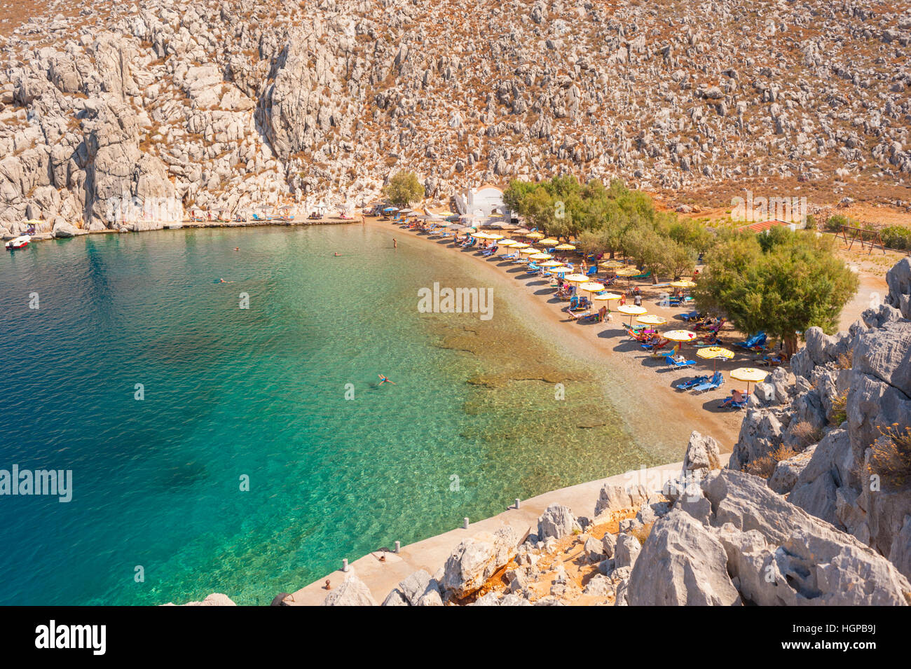 Looking down on Saint Nicholas bay on the Greek island of Symi Stock ...