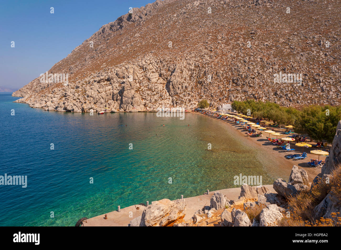 Looking down on Saint Nicholas bay on the Greek island of Symi Stock ...