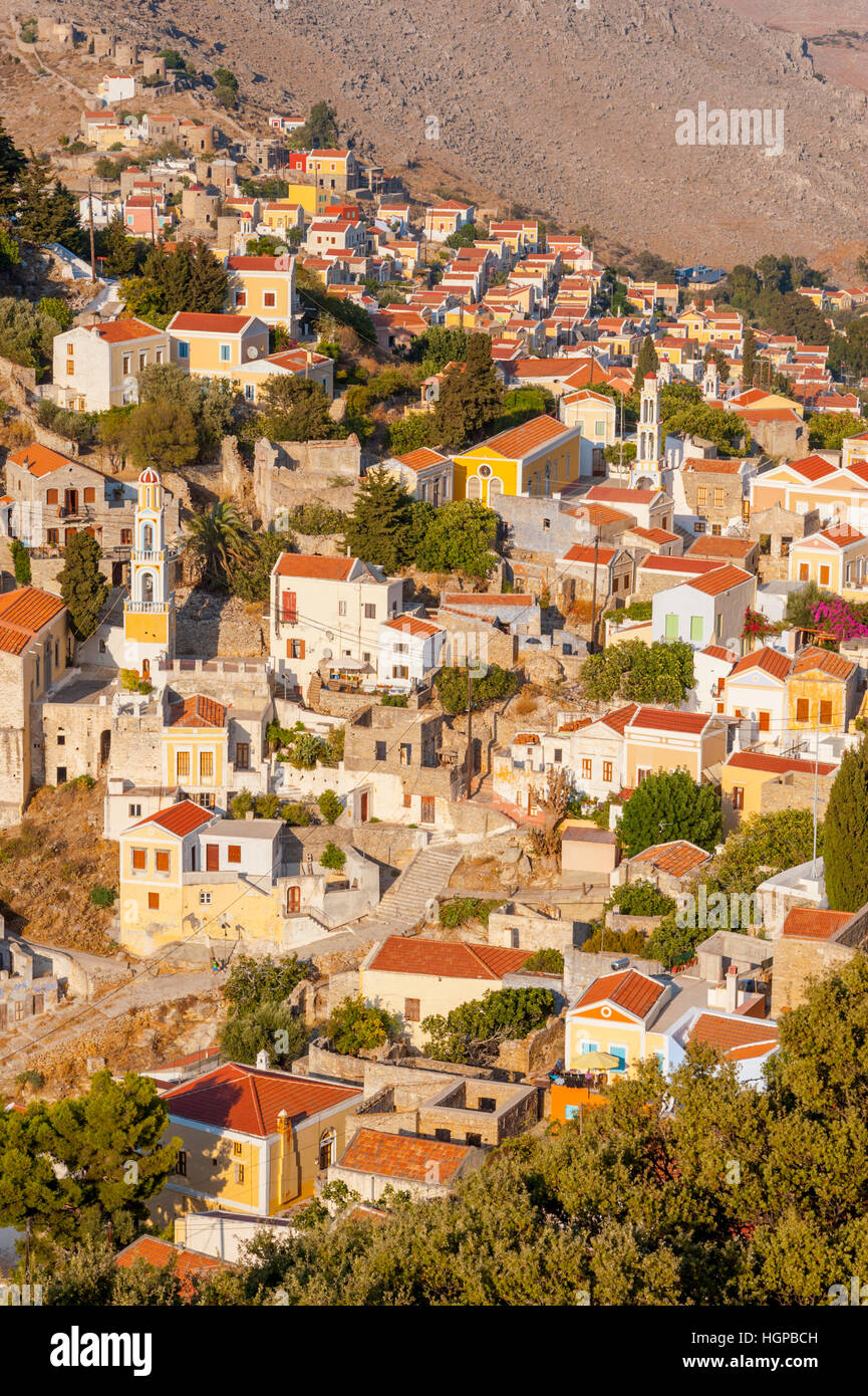 Looking down over Horio on the Greek Island of Symi Stock Photo - Alamy