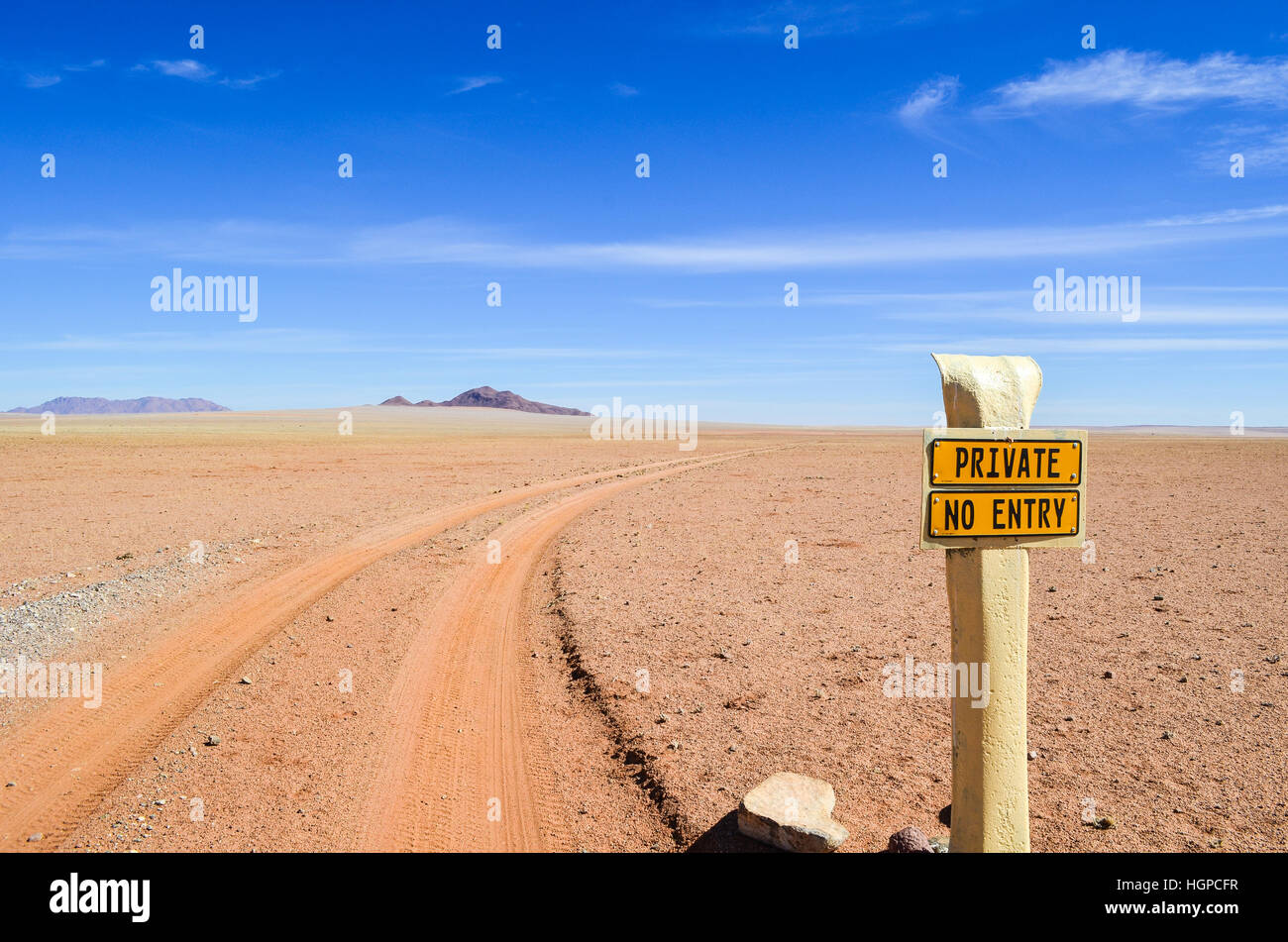 "No entry" sign and Landscape around Namibrand, Namib, Namibia Stock ...