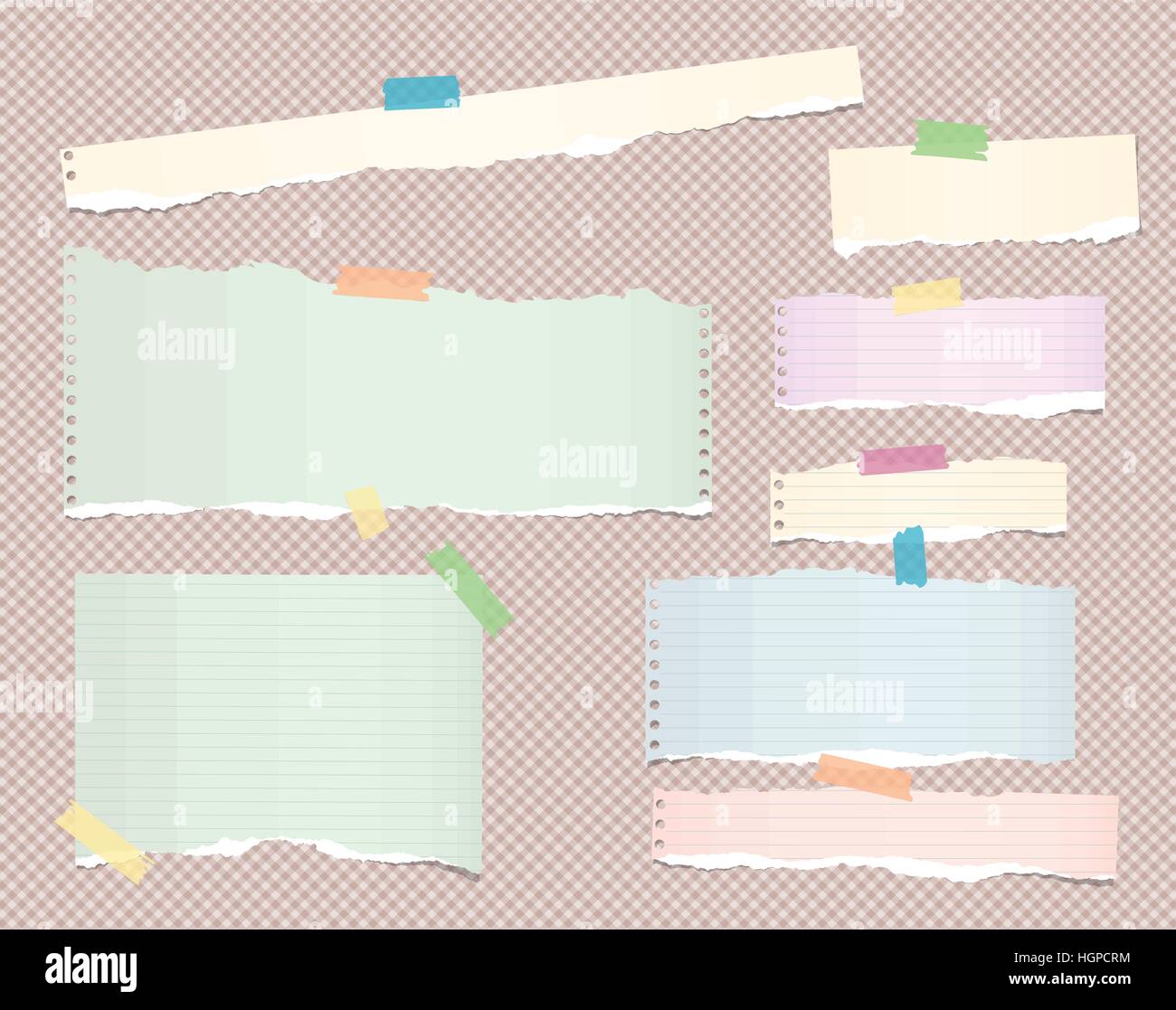 Pastel color, different size ripped note, notebook, copybook paper ...