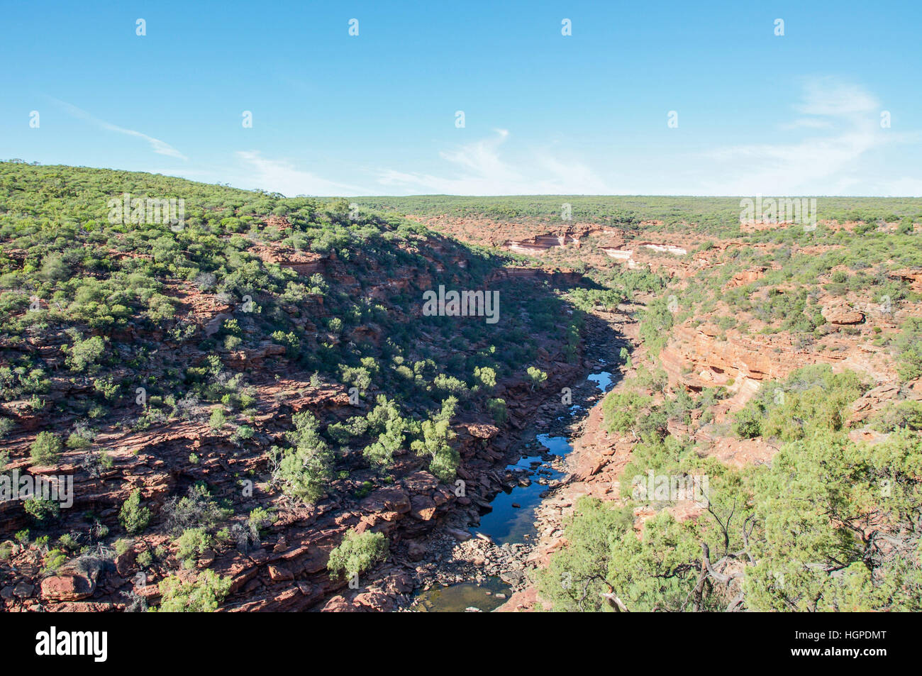 Wide open bushland landscape with scenic views of the Murchison River ...