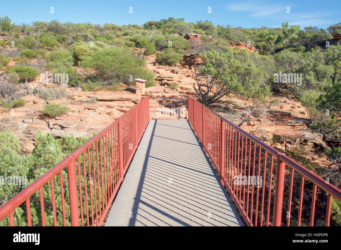 Elevated pedestrian bridge to the Z-bend lookout in the native bushland ...