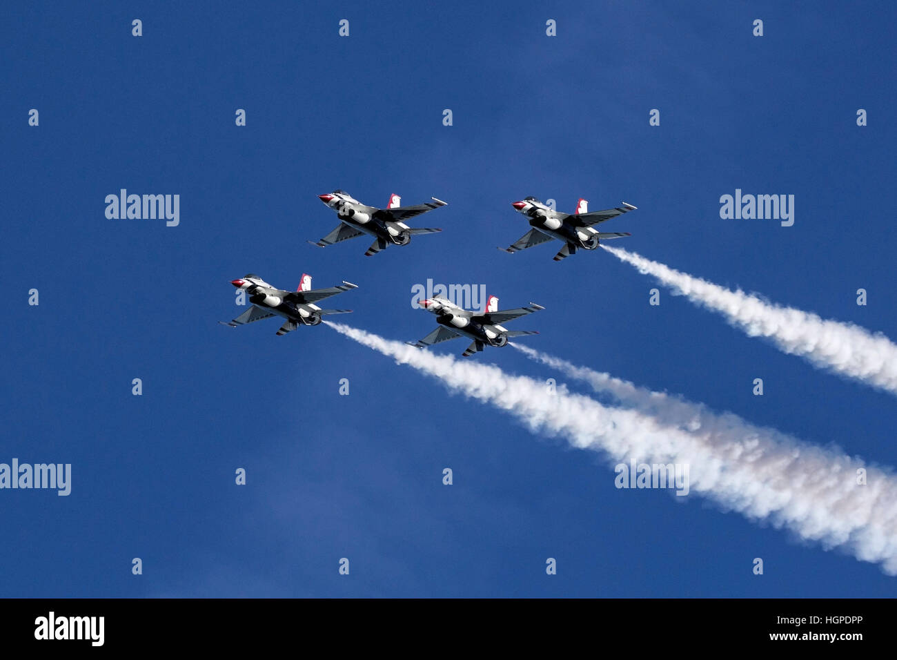 Airplane US Air Force Thunderbirds F-16 jet fighters flying at 2016 ...