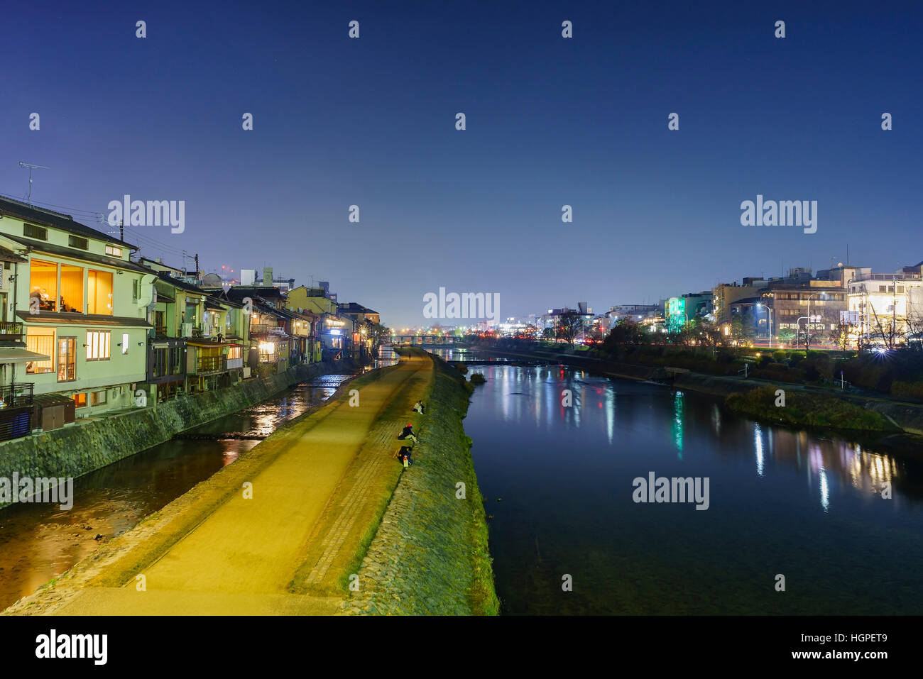 Night view of Kamo River and cityscape, Kyoto, Japan Stock Photo - Alamy