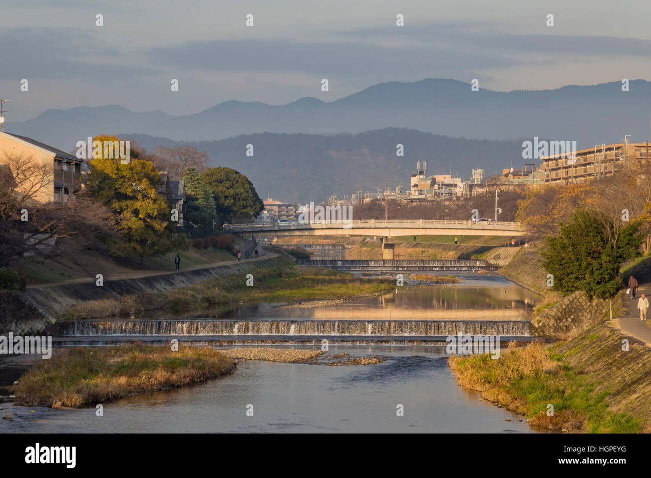 Bridge, river at Mikage Dori, Kyoto, Japan Stock Photo - Alamy