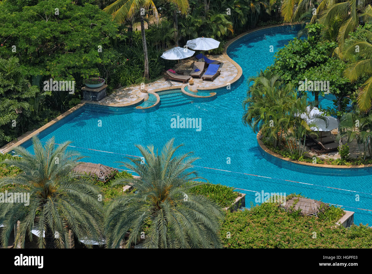 Aerial view at hotel pool and garden Stock Photo - Alamy