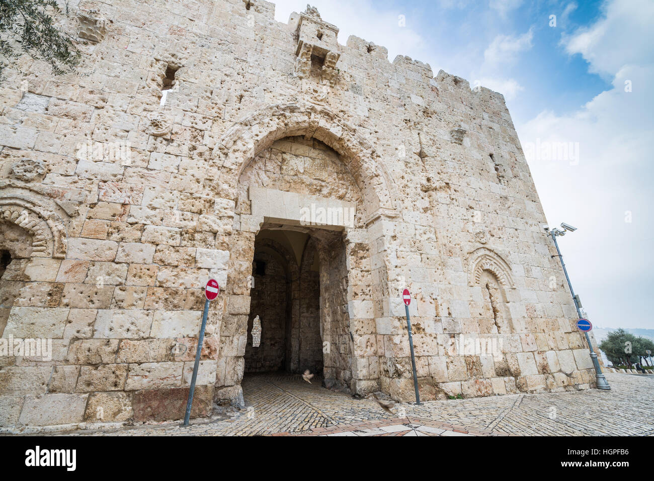 Zion Gate in the southern wall of Jerusalem's Old City is scarred by ...