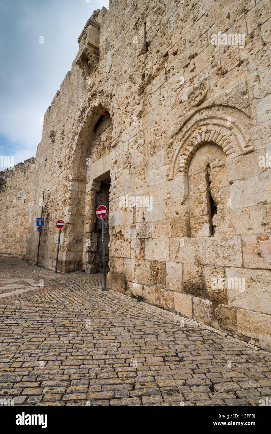 Zion Gate in the southern wall of Jerusalem's Old City is scarred by ...