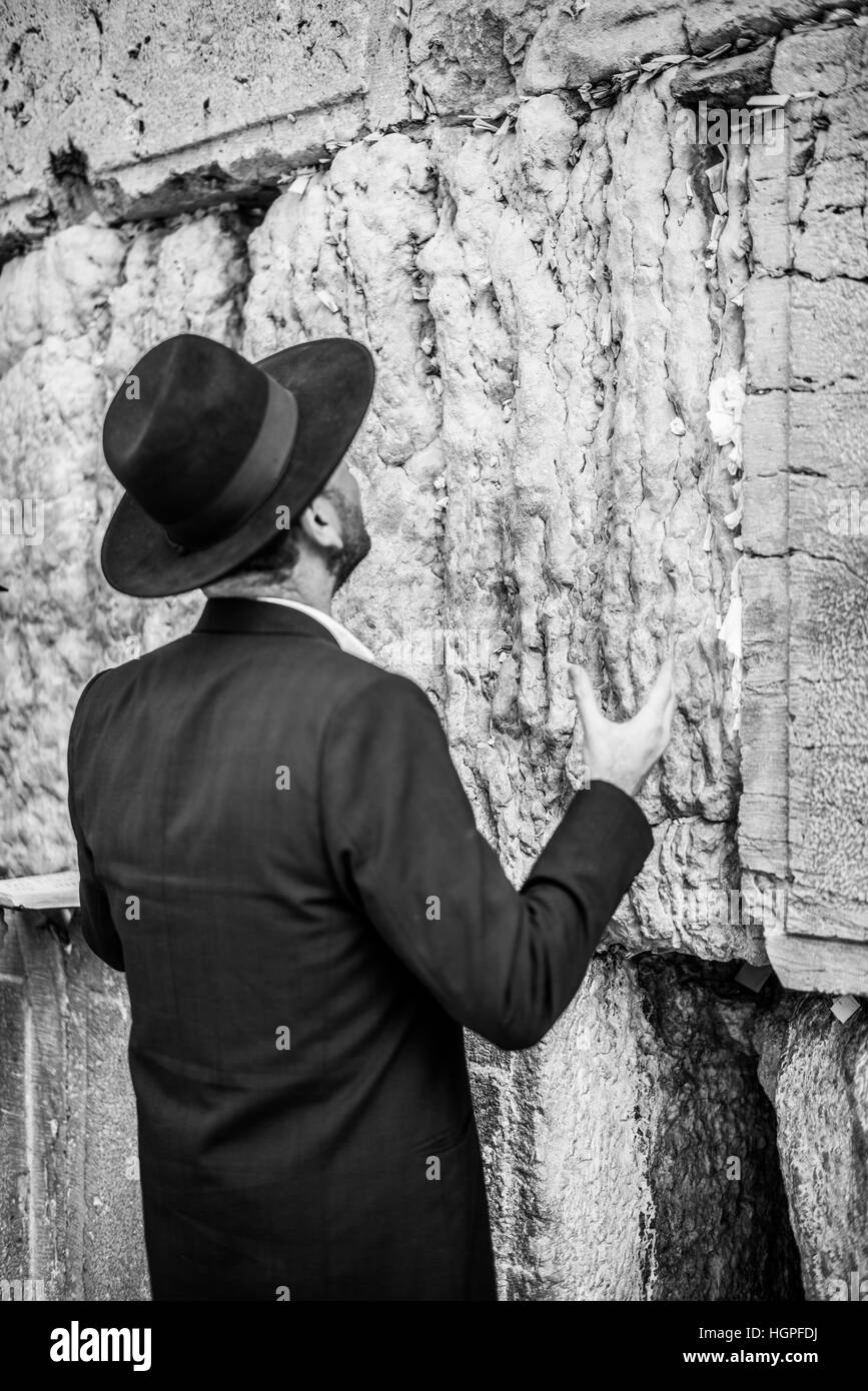 Hasidic Jews praying at the Western Wall, Jerusalem, Israel, Middle ...